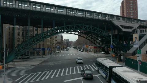 flying under elevated subway east on 125... | Stock Video | Pond5