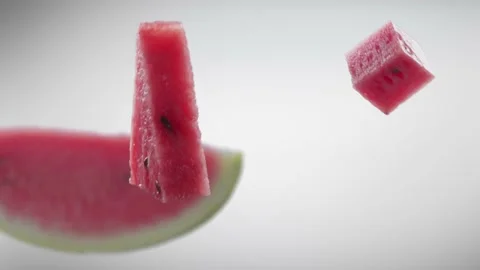 Flying of Watermelon and Slices in Grey ... | Stock Video | Pond5