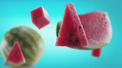 Flying of Watermelon and Slices in Ice B... | Stock Video | Pond5