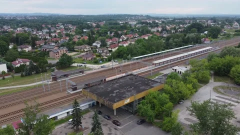 Flyover of abandoned train station, trai... | Stock Video | Pond5