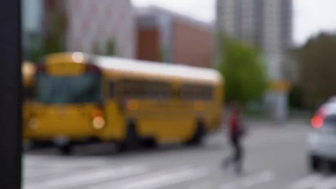 Focus shot, school bus turning around th... | Stock Video | Pond5