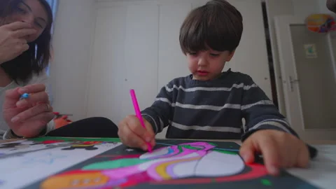 Focused Kid Creating Art in Room - Littl... | Stock Video | Pond5