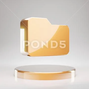 Folder icon. Yellow Gold Folder symbol on golden podium. Illustration ...