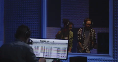 Foley artists and sound engineer working... | Stock Video | Pond5