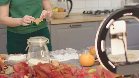 food blogger filming vlog cooking hallow... | Stock Video | Pond5