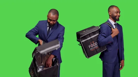 Food delivery employee wearing formal su... | Stock Video | Pond5