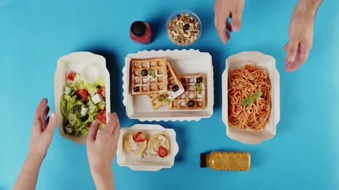 Food delivery top view, take away meals ... | Stock Video | Pond5