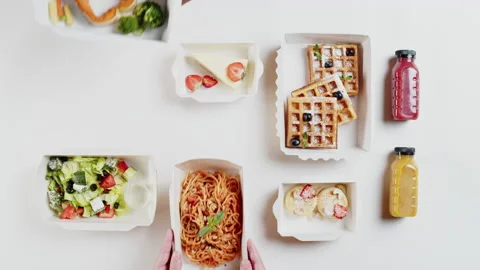 Food delivery top view, take away meals ... | Stock Video | Pond5
