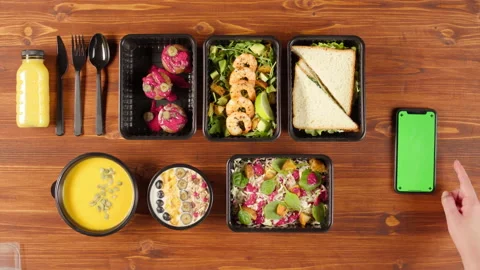 Food delivery top view, take away meals ... | Stock Video | Pond5