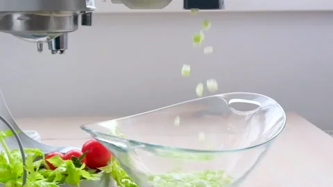 food processor cut cube cubes of celery ... | Stock Video | Pond5