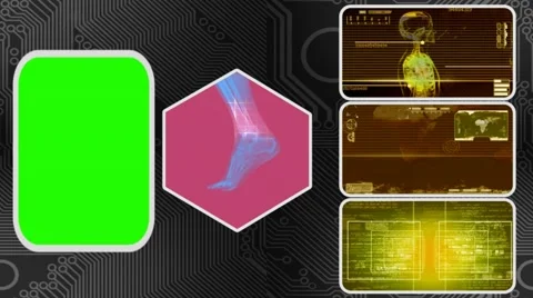 Foot - Three Monitor Scanning Info - Gre... | Stock Video | Pond5