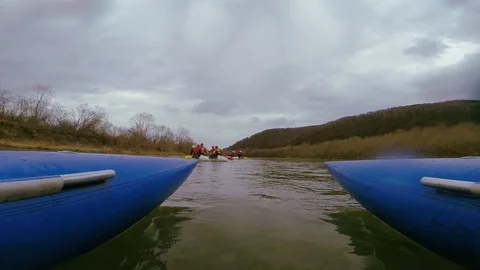 Footage from blue raft boat. Group of to... | Stock Video | Pond5