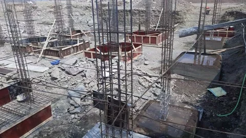 footage of laying PCC work on building b... | Stock Video | Pond5