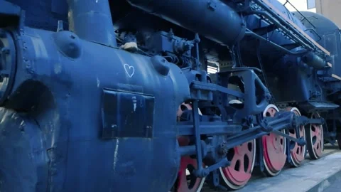 Footage shows an old black steam engine ... | Stock Video | Pond5
