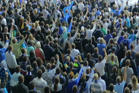 Football fan sector people shout, raisin... | Stock Video | Pond5