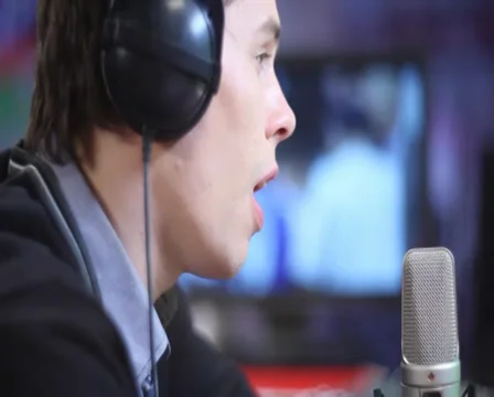 Football soccer male commentator looks a... | Stock Video | Pond5