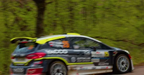 Ford Fiesta Rally2 driving on narrow for... | Stock Video | Pond5