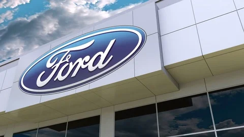 Ford Motor Company logo on the modern bu... | Stock Video | Pond5