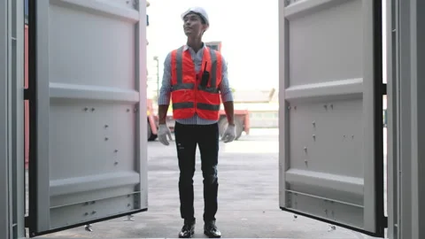 Foreman or Asian cargo container worker ... | Stock Video | Pond5