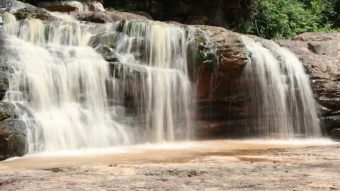 Forest waterfall flowed in line from roc... | Stock Video | Pond5