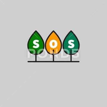 Forest with word sos on trees, park, reserve. Vector illustration ...