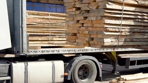 Forklift Uploads Heavy Truck With Wood B... | Stock Video | Pond5