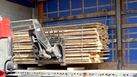 Forklift Uploads Heavy Truck With Wood B... | Stock Video | Pond5