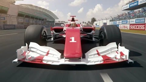 Formula one race car driving across fini... | Stock Video | Pond5