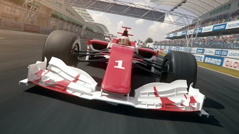 Formula one race car driving across fini... | Stock Video | Pond5