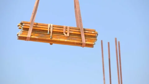 The formwork is lifted on a crane. Formw... | Stock Video | Pond5