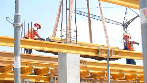 The formwork is lifted on a crane. Formw... | Stock Video | Pond5