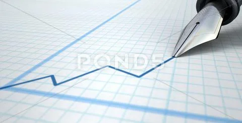 Fountain pen drawing increasing graph: Graphic #38045161
