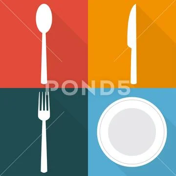 Four backgrounds with dining items in flat vector illustration: Royalty ...