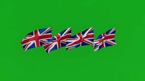 Four British flags side by side on a gre... | Stock Video | Pond5