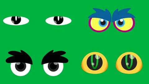 Four cartoon 2d eyes on green screen nar... | Stock Video | Pond5