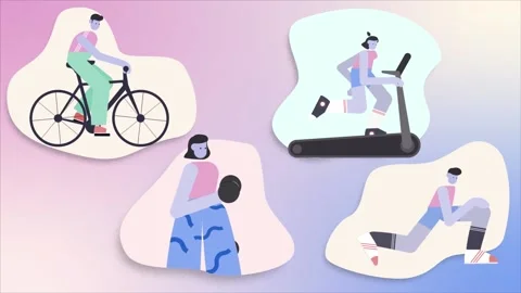 Four cartoon doing exercise animation. C... | Stock Video | Pond5