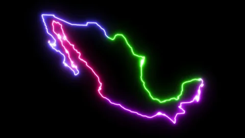 Four-colors neon glowing Mexico map silh... | Stock Video | Pond5