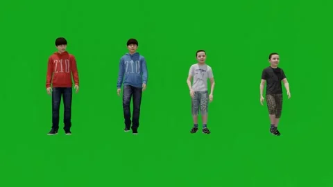 Four different boys on green screen side... | Stock Video | Pond5
