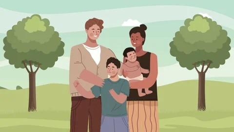 four family members characters animation | Stock Video | Pond5