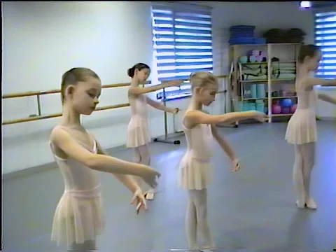 four girls dancing ballet in class, vhs | Stock Video | Pond5