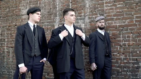 Four guys in the image of 1920s gangster... | Stock Video | Pond5