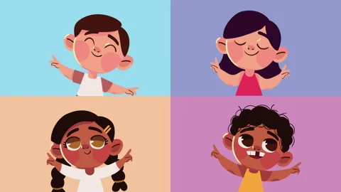 four little kids characters animation | Stock Video | Pond5