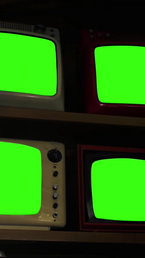 Four Vintage TVs with Green Screens and ... | Stock Video | Pond5