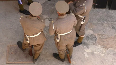 Four WW1 soldiers with rifles, overhead ... | Stock Video | Pond5