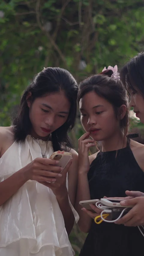 Four young Asian teenage girls forming a... | Stock Video | Pond5
