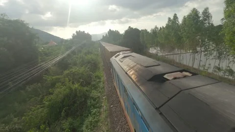 FPV drone is chasing a train that moves ... | Stock Video | Pond5