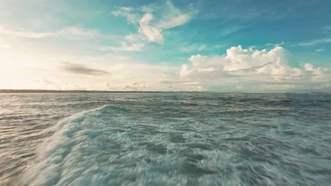 Fpv drone flying low over breaking waves... | Stock Video | Pond5