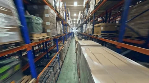 Fpv flight through logistical warehouse ... | Stock Video | Pond5