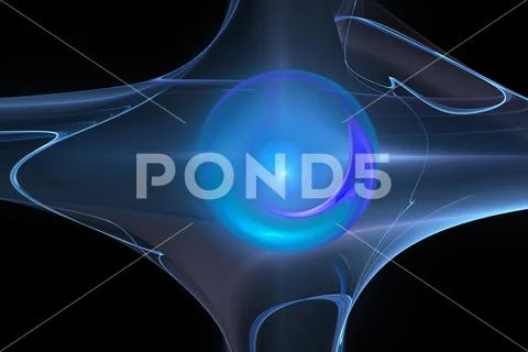 Fractals, a bright blue sphere with a mantle on a black background ...