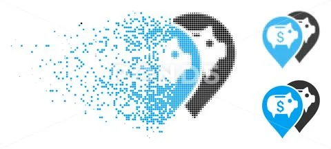 Fractured Pixelated Halftone Bank Map Pointers Icon Illustration #95124824